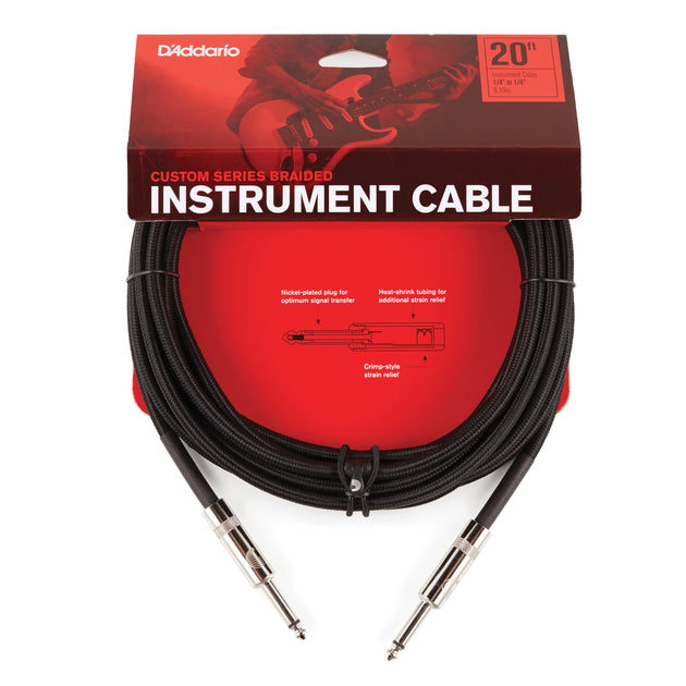 D'Addario Custom Series Braided Instrument Cable, Black, 20' | roycemusic